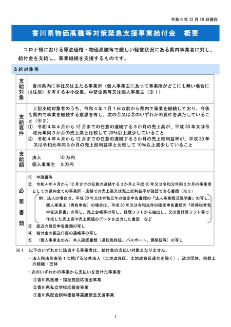 香川県物価高騰等対策緊急支援事業給付金の概要について香川県 丸亀市飯綾商工会事業をもっと強く 地域をもっと元気に