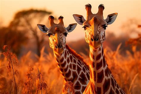 Imagen de gráciles majestuosas y serenas jirafas de la sabana africana