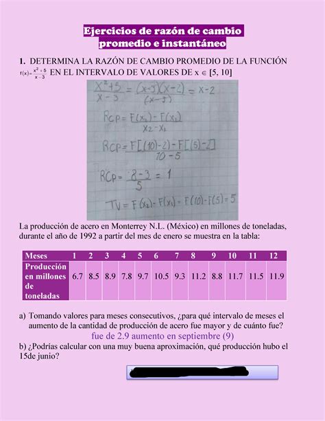 5 Act A1b2 Razón De Cambio Promedio E Instantáneo Ejercicios De