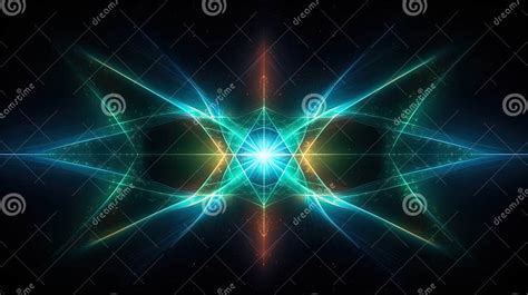 Symmetrical Patterns Geometric Structures Emerge In Background As Laser Rays Form Creating Symmetrical Patterns Geometric Structures Emerge In Background As Laser Rays Form Creating