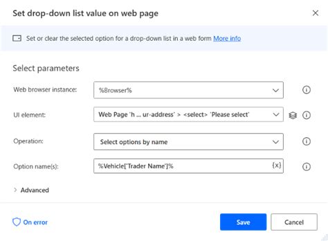 set drop down list value on webpage using a partia power platform