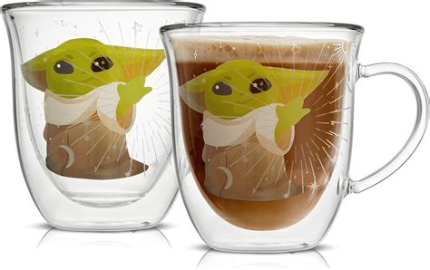 Joyjolt Character Stackable Star Wars Drinking Glasses 8oz Grogu Tumbler Glass Set