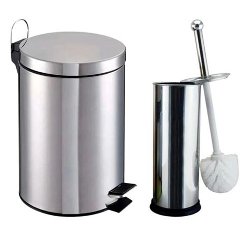 Kit Lixeira de Inox 12 Litros Pedal Escova Sanitária Inox Para