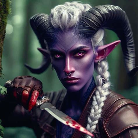 Purple Skinned Female Tiefling From Dungeons And Dragons Fantasy World