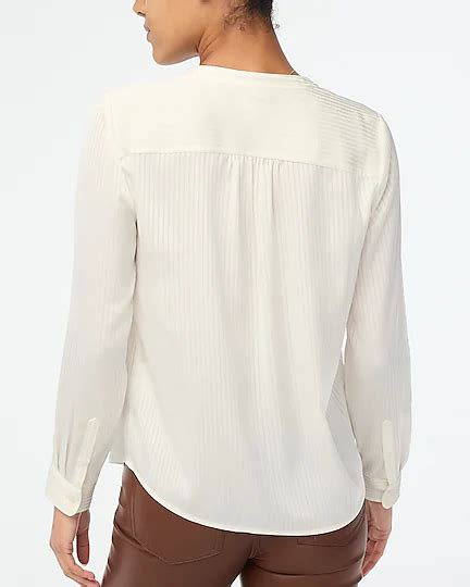 Factory Shadow Striped Long Sleeve Popover Placket Blouse For Women