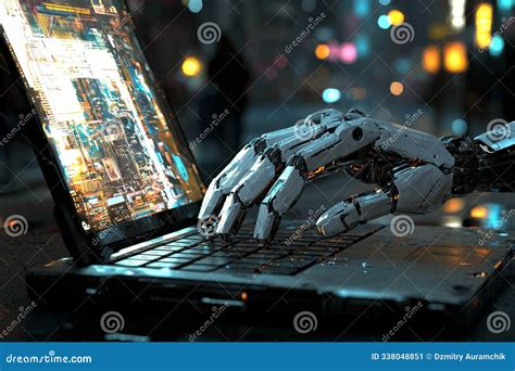 Machine Learning Concept With Robots Typing Laptops Stock Image