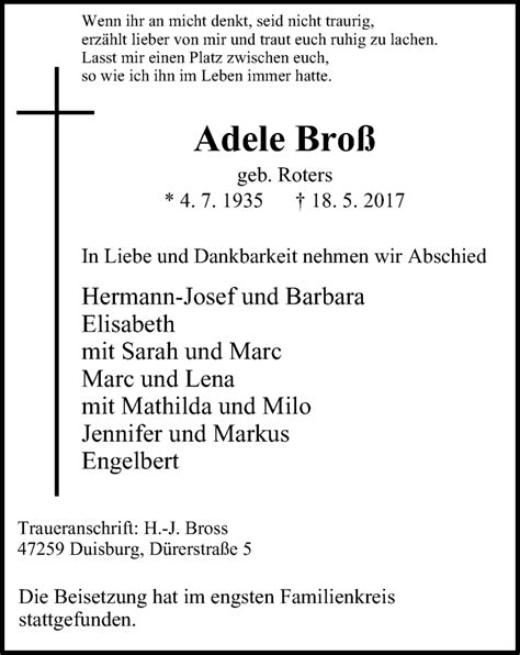 Traueranzeigen Von Adele Broß Trauer In Nrwde