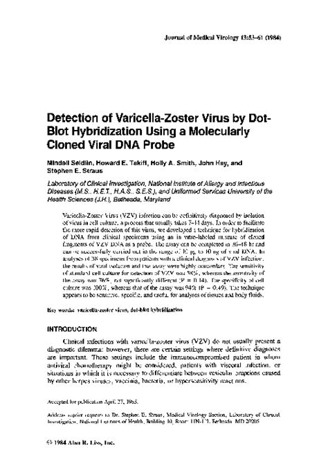 Pdf Detection Of Varicella Zoster Virus By Dot Blot Hybridization Using A Molecularly Cloned