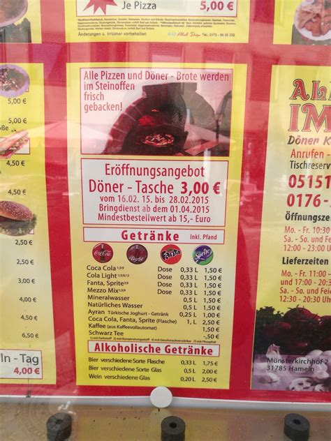Speisekarte von Ali Baba Döner Imbiss und Pizzeria Hameln
