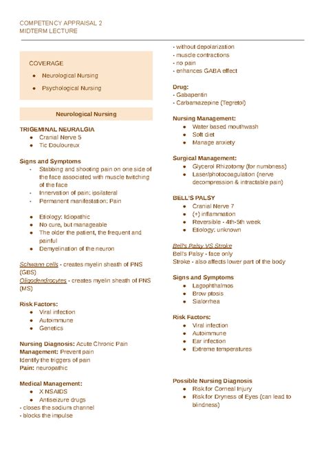 Ca 2 Midterm Lecture Neuro And Psych Disorders Midterm Lecture Coverage Neurological Nursing