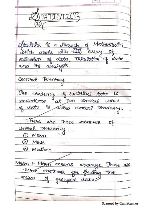Mp Board Class 10th Maths Handwritten Notes English Medium Statistics Pdf