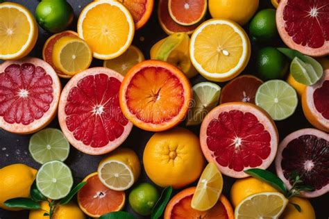 Citrus Colorful Fruits Background Mix Flat Lay Summer Healthy