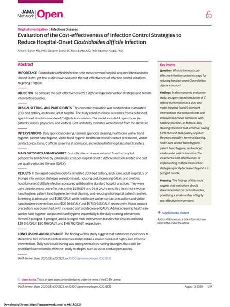 Evaluation Of The Cost Effectiveness Of Infection Control Strategies To