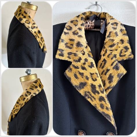 1980s Lilli Ann Double Breasted Leopard Print Collar Gem