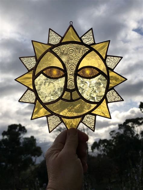 Stained Glass Sun Vintage Amber Glass Suncatcher Etsy New Zealand In