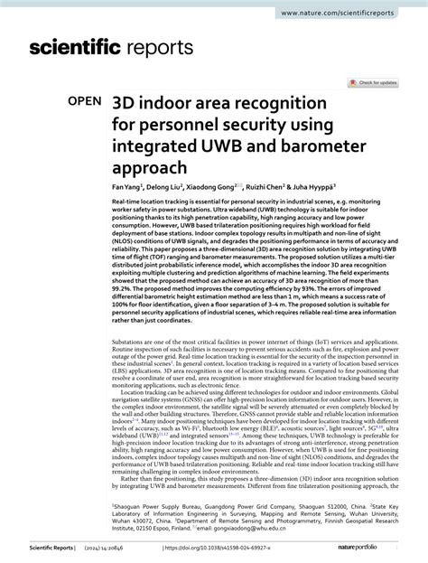 Pdf 3d Indoor Area Recognition For Personnel Security Using Integrated Uwb And Barometer Approach