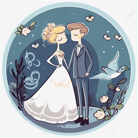 애니메이션 신부 및 신랑 그림 클립 아트 벡터 고립 된 만화 무료 우아한 결혼식 스티커 디자인 상표 Png 일러스트 및