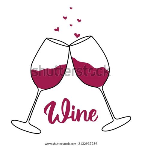 Two Glasses Red Wine Postcard Lettering Stock Vector Royalty Free