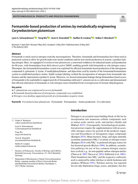 Pdf Formamide Based Production Of Amines By Metabolically Engineering