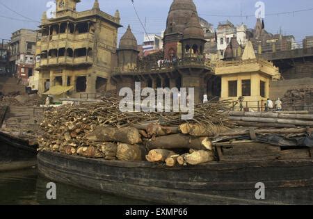 Funeral Pyre At Manikarnika Ghat Varanasi Banaras Benaras Kashi