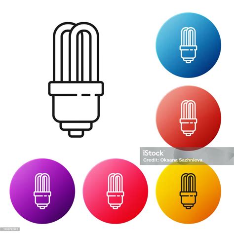 흰색 배경에 격리 된 검은 선 Led 전구 아이콘입니다 경제적 인 Led 조명 전구 에너지 램프를 절약하십시오 아이콘 다채로운
