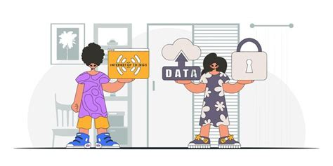 남자와 여자 듀오는 현대적인 미학을 바탕으로 Iot 산업에서 디지털 발전을 이루고 있습니다 프리미엄 벡터