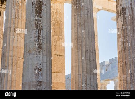 Detail Of The Fluted Doric Columns Of The Parthenon At The Acropolis In