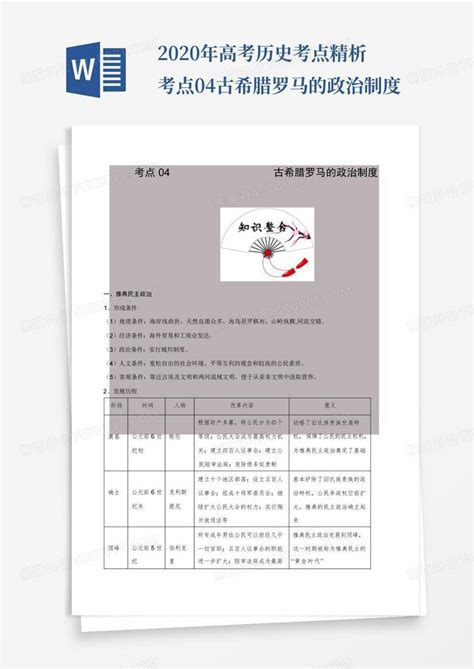 2020年高考历史考点精析考点04古希腊罗马的政治制度word模板下载编号qkxzwpdy熊猫办公