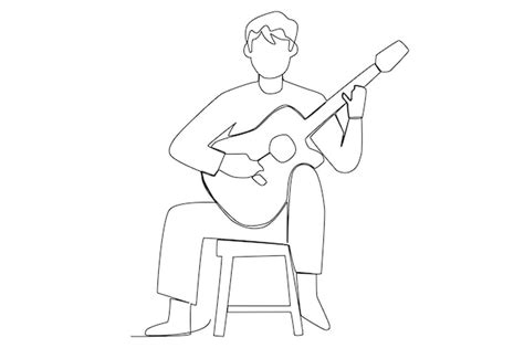 Premium Vector A Young Man Sitting While Playing An Acoustic Guitar