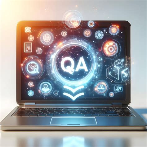 3d laptop icon with holographic ai qa and risk management icons modern