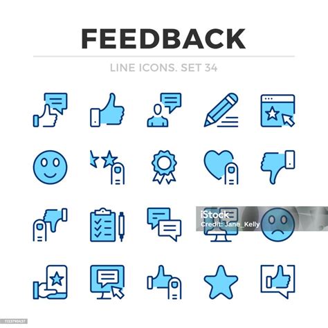 피드백 벡터 라인 아이콘을 설정 합니다 얇은 라인 디자인 온라인 검토 클라이언트 경험 고객 만족 현대 개요 그래픽 요소 간단한 스트로크 기호입니다 피드백 아이콘 불평하는에
