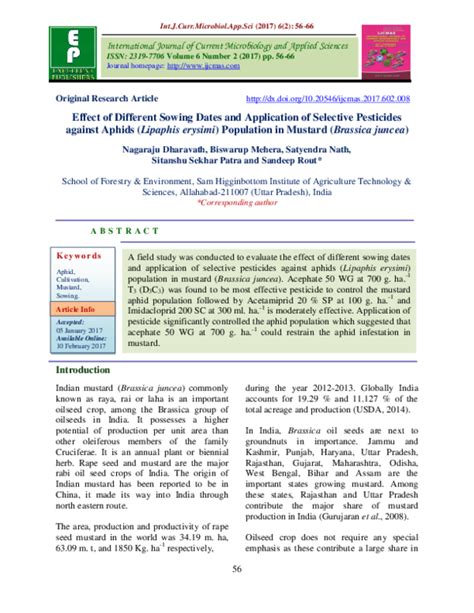 Pdf Effect Of Different Sowing Dates And Application Of Pesticides On Growth And Yield Of
