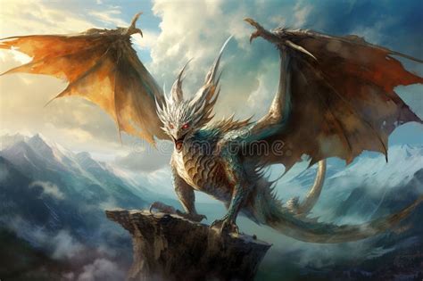 Image Of Dragon Flying In The Sky Mythical Creatures Stock Illustration Illustration Of