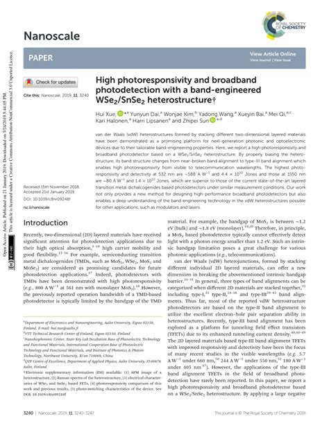 Pdf High Photoresponsivity And Broadband Photodetection With A Band