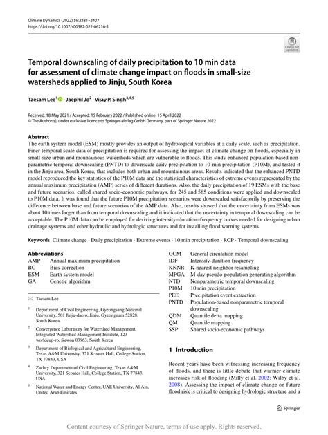Temporal Downscaling Of Daily Precipitation To 10 Min Data For