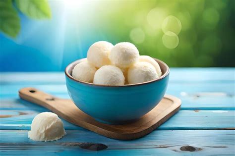 Premium Photo A Bowl Of Vanilla Ice Cream With A Wooden Spoon