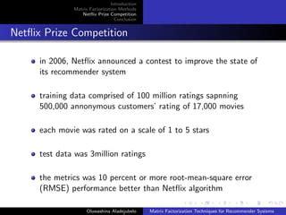 Matrix Factorization Technique For Recommender Systems PPT