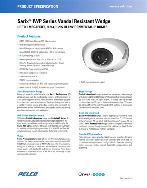 PELCO CAMERA SARIX PRO IR WEDGE MM MP IWP ERS