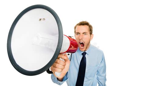 Мегафон бизнесмена крича изолированный на белой предпосылке Стоковое Изображение изображение