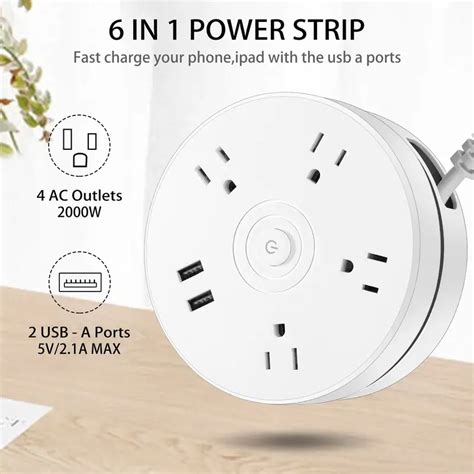 ปลั๊กเสียบสายไฟ4พอร์ต Usb 2พอร์ต Ac 110v พร้อมตัวป้องกันการโอเวอร์โหลด