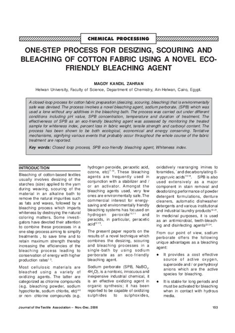 Pdf One Step Process For Desizing Scouring And Bleaching Of Cotton