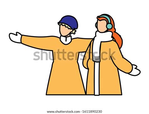 Couple People Winter Clothes On White Stock Vector Royalty Free