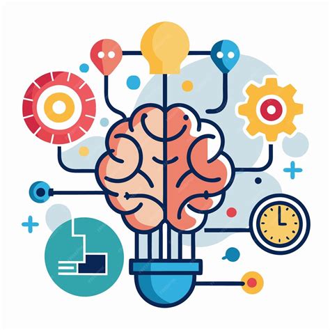 abstract brain illustration with clock gears and lightbulb premium ai