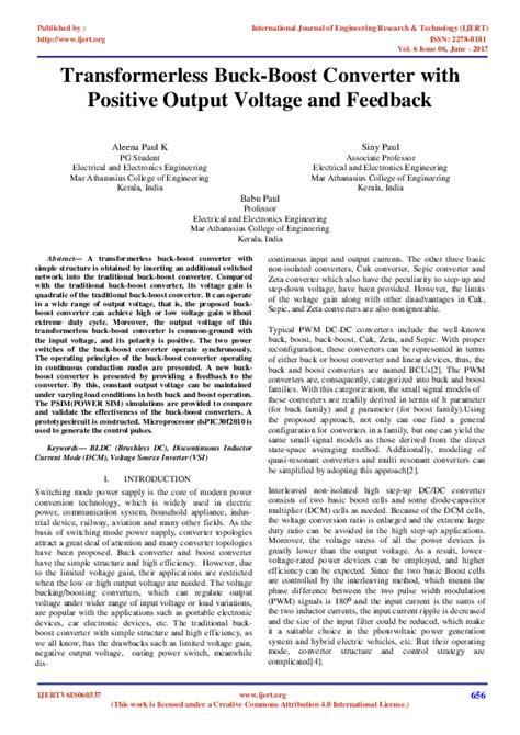 Pdf Transformerless Buck Boost Converter With Positive Output Voltage And Feedback