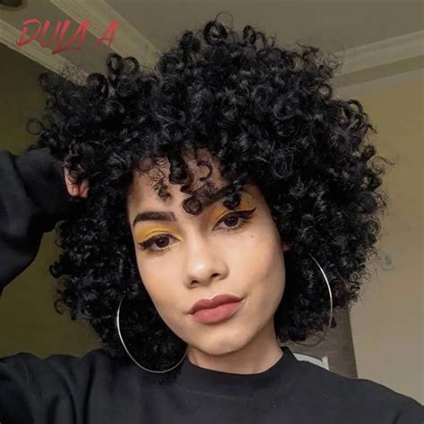 Rosmile Curly Wigs For Black Women Natural Black Synthetic African