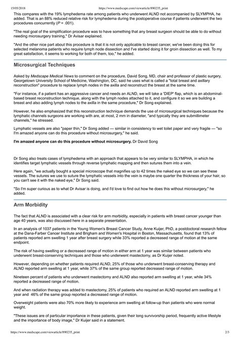 Simplified Surgery Reduces Lymphedema Risk After Alnd Pdf Cancer Diseases And Conditions