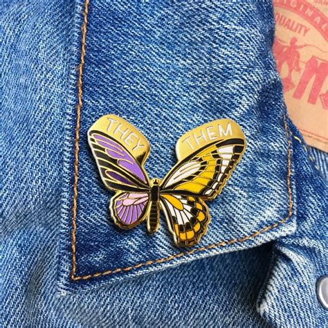 Non Binary Butterfly Enamel Pin The Found Outer Layer