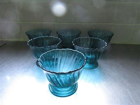 6 Jeannette Glass Ultramarine Swirl Depression Glass Footed Low