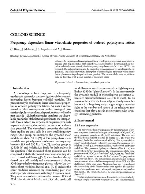 Pdf Frequency Dependent Linear Viscoelastic Properties Of Ordered