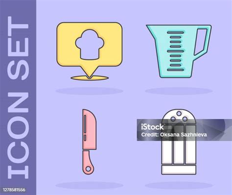 위치 칼 측정 컵 아이콘으로 소금 요리사 모자를 설정합니다 벡터 다중 색상에 대한 스톡 벡터 아트 및 기타 이미지 다중 색상 단일 객체 디자인 Istock